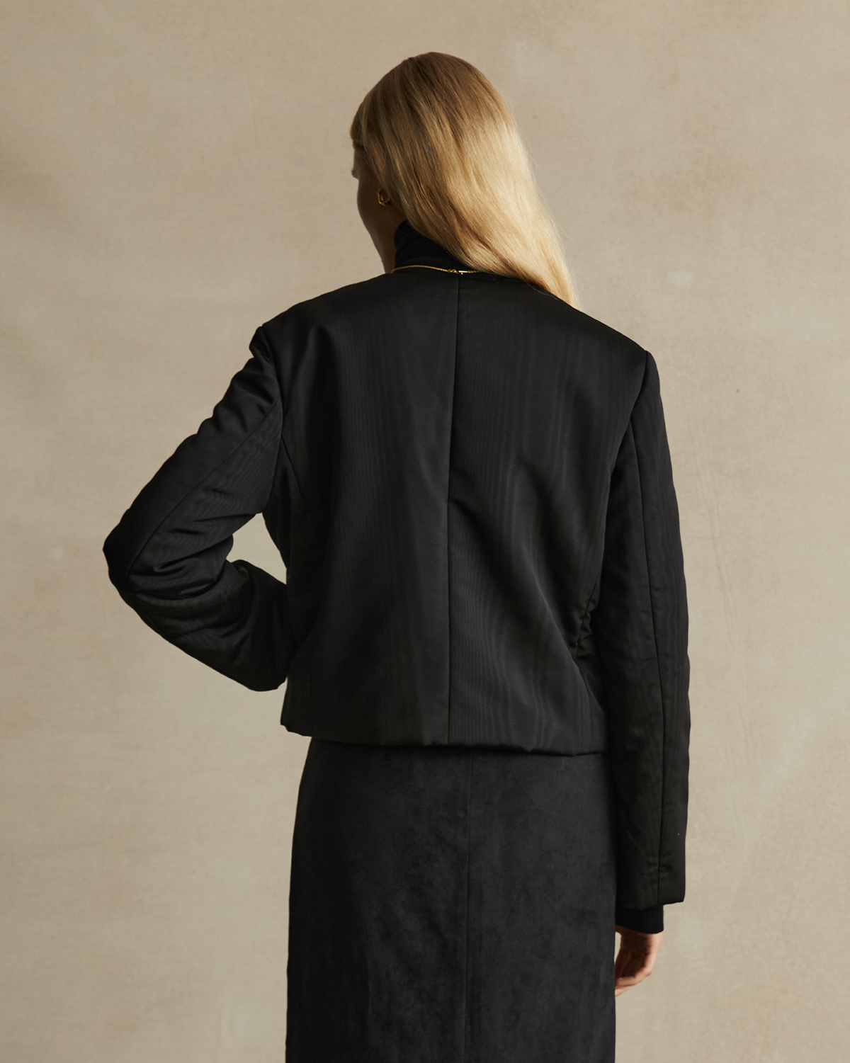 Black Moire Padded Corta Jacket | P Johnson