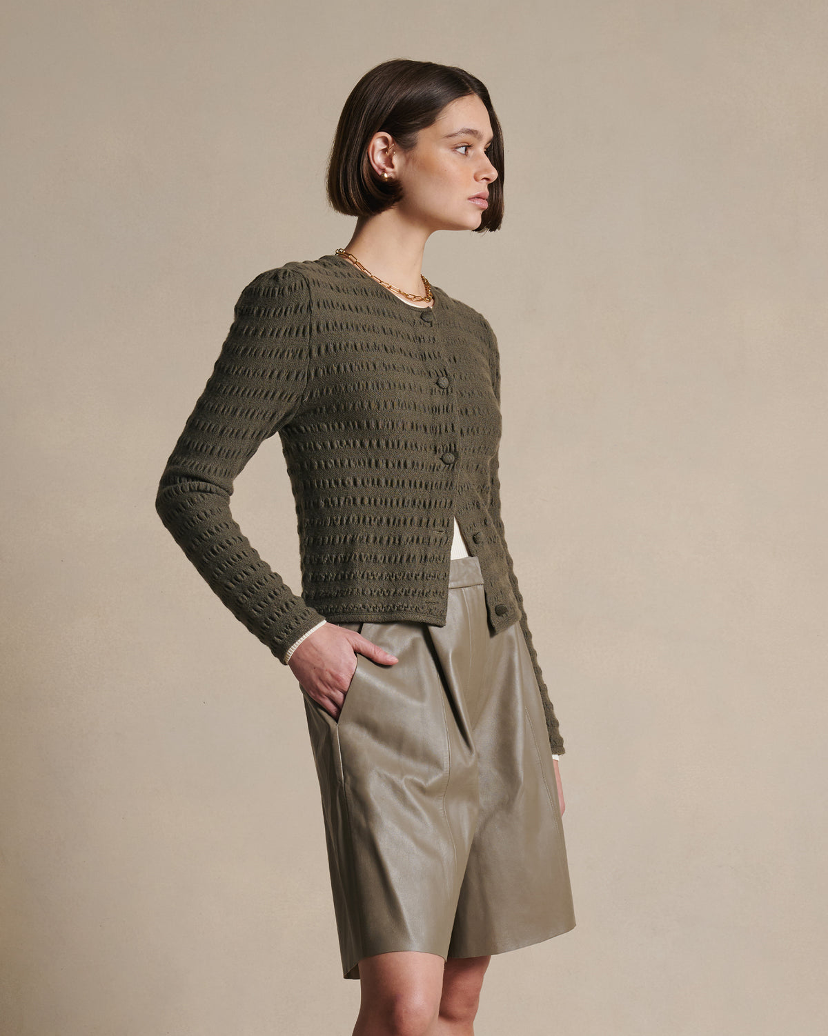 Annie Seersucker Cardigan - Moss | P Johnson