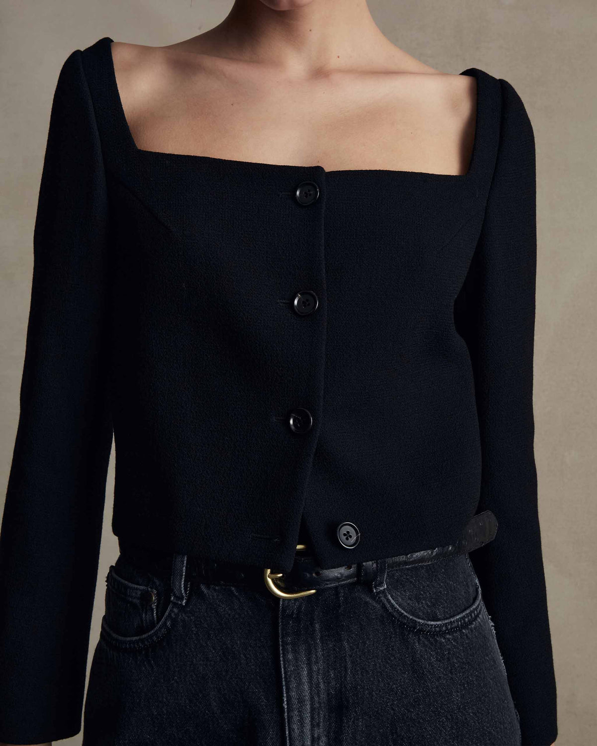 Black Crepe Square Neck Jacket | P Johnson
